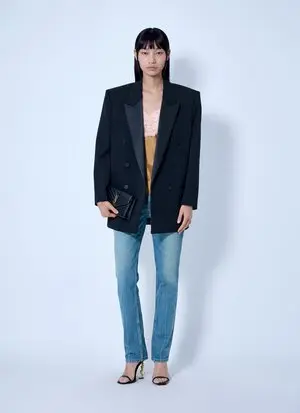 Saint Laurent Double-breasted Blazer With Satin Lapels