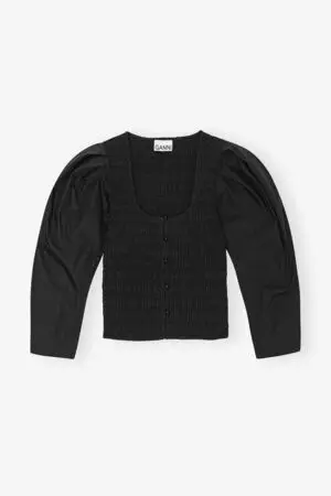 GANNI Cotton Poplin Smock Blouse
