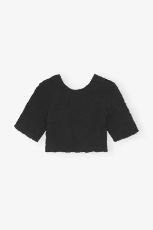 GANNI Cotton Poplin O-neck Cropped Smock Top