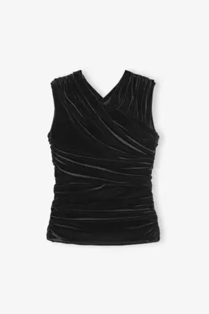 GANNI Velvet Ruched Top