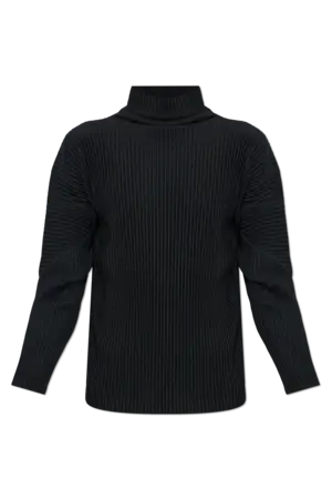 Issey Miyake Pleated Mock Neck Top - Black