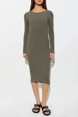 Issey Miyake Pleated Fitted Midi Dress