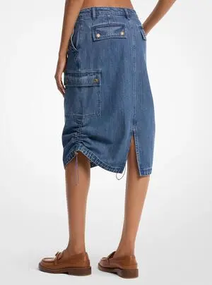Michael Kors Ruched Denim Midi Skirt In Size By