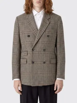 Emporio Armani Double-breasted Virgin Wool Blazer With Houndstooth Pattern - Brown