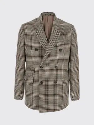 Emporio Armani Double-breasted Virgin Wool Blazer With Houndstooth Pattern