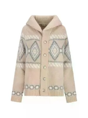 BORGO ASOLO Rombi Intarsia-knit Shawl-collar Jacket - Neutrals