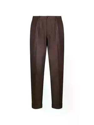 DELL'OGLIO Pleated Turn-up Trousers - Brown