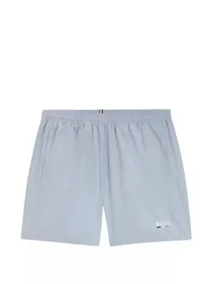 BOSS Swim Shorts With Logo Print And Signature-stripe Details - Blue