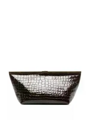 JIMMY CHOO Ganache Shiny Croc-embossed Leather Clutch - Brown
