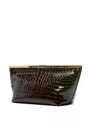 JIMMY CHOO Ganache Shiny Croc-embossed Leather Clutch - Brown