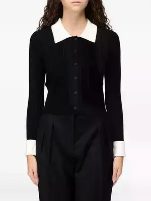 MAR DE MARGARITAS Ribbed-knit Contrast-collar Polo Sweater - Black