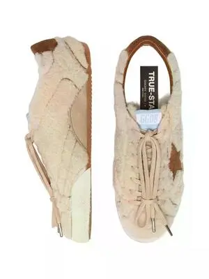GOLDEN GOOSE True-star In Beige Shearling With Tan Leather Star Sneakers
