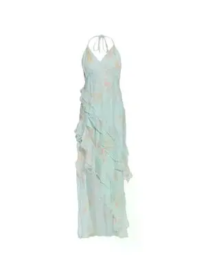 LoveShackFancy Vailo Ruffled Asymmetric Dress - Blue