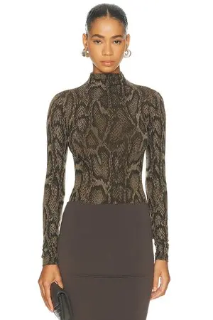 Wolford Shimmering Python String Bodysuit In Brown - Olive Python