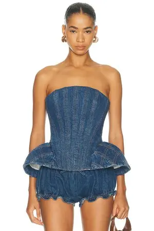 AKNVAS Emmi Corset Denim Top - Blue