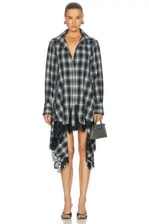 Monse Cascade Front Lace Hem Shirt Dress In Black - Black Multi