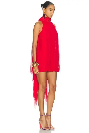 David Koma 3d Flower Embroidery Neck Detail Draped Mini Dress