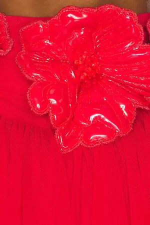 David Koma 3d Flower Embroidery Neck Detail Draped Mini Dress - Red