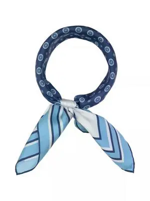 ELIZABETTA Aldo Medallion-print Striped-border Neckerchief - Blue