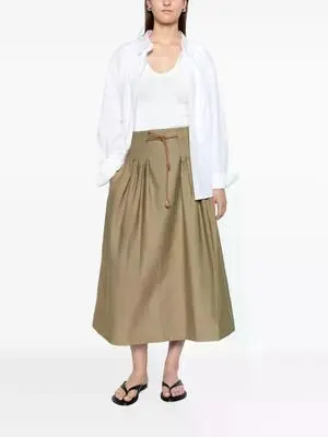 Max Mara Pleated Cotton Ottoman Skirt Kaki - Green
