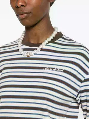 Sporty & Rich Striped-pattern Logo-embroidered T-shirt