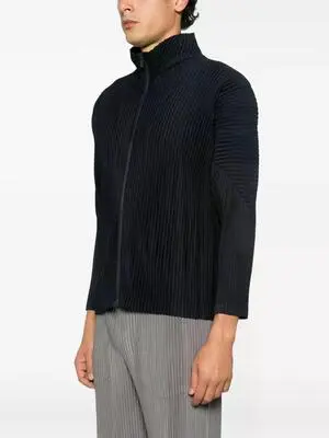 Issey Miyake Pleated Zip-up Cardigan - Blue