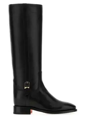 Santoni Leather Mandy Boots - Black
