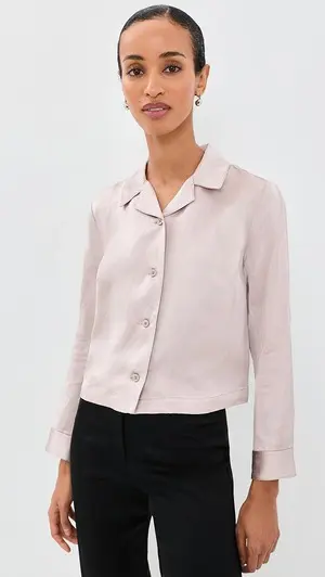 REFORMATION Lacie Cropped Shirt - Light Grey