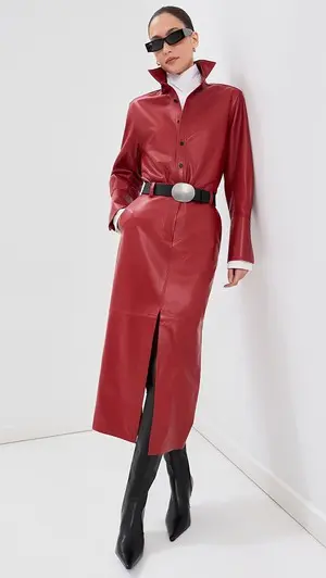 Co Double Slit Leather Pencil Skirt - Cherry