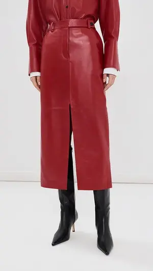 Co Double Slit Leather Pencil Skirt