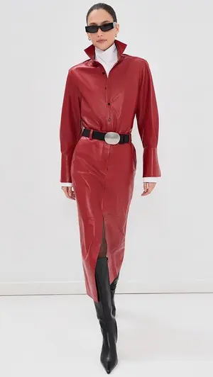 Co Standing Collar Leather Shirt
