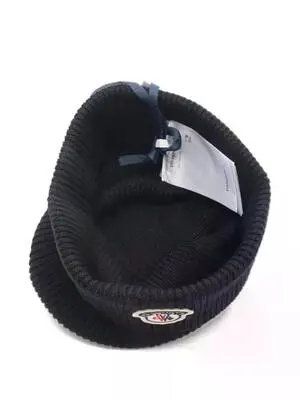 Moncler 2020s Logo Patch Beanie Hat - Black