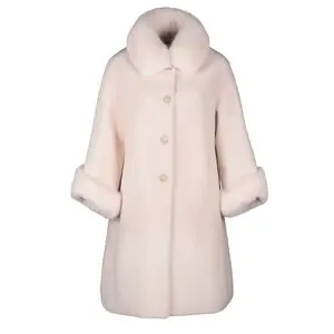 SANTINNI Monroe' 100% Wool & Faux Fur Teddy Coat In Bianco - White