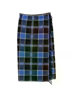 LIVTHELABEL Tartan Fringed Wrap Midi Skirt