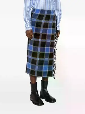 LIVTHELABEL Tartan Fringed Wrap Midi Skirt