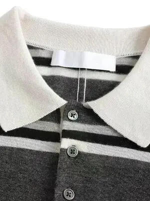 CUDDLEUP Striped Cashmere Polo Sweater