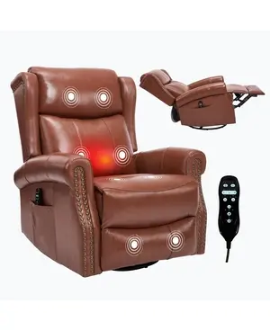 SUMYEG 360â° Swivel Rocking Recliner Chair With 8-point Vibration Massage And Lumbar Heating - Red