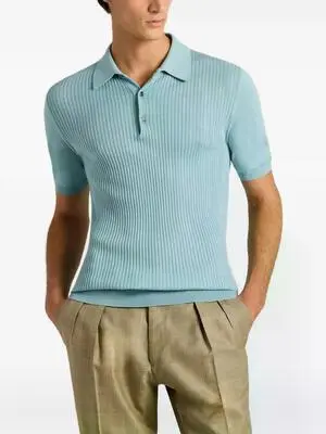 Kiton Ribbed-knit Short-sleeve Polo Shirt