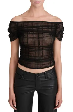 FRAME Off The Shoulder Mesh Top - Black