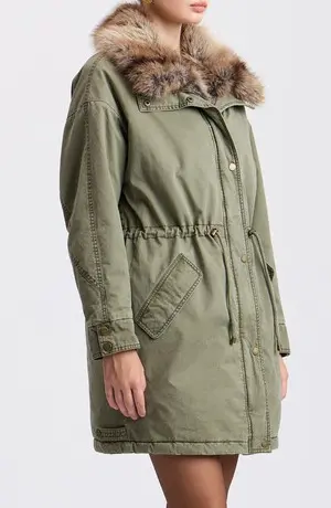 Avec Les Filles Faux Fur Trim Cotton Anorak