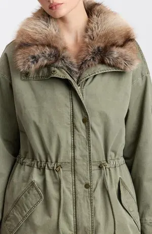Avec Les Filles Faux Fur Trim Cotton Anorak