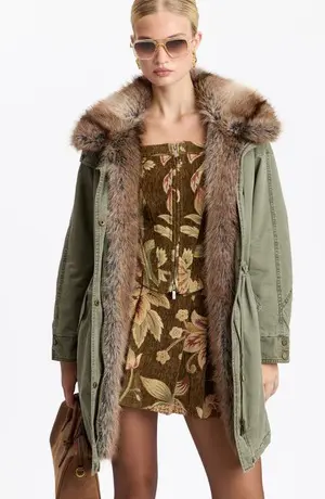 Avec Les Filles Faux Fur Trim Cotton Anorak