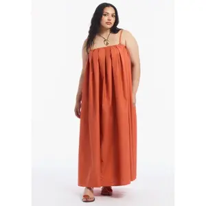 JUNE & VIE Pleated Poplin Maxi Dress - Ginger
