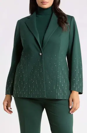 Anne Klein One-button Embellished Blazer - Pine Forest