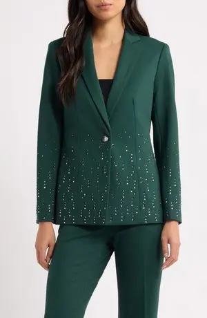 Anne Klein Droplet Embellished One Button Blazer - Pine Forest