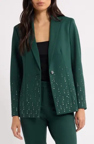 Anne Klein Droplet Embellished One Button Blazer