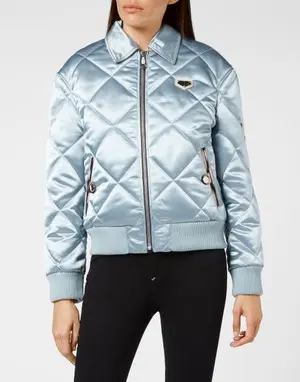 Philipp Plein Nylon Quilted Bomber Iconic Plein - Lightblue