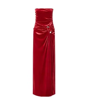 Simkhai Emma Pleated Velvet Gown - Red