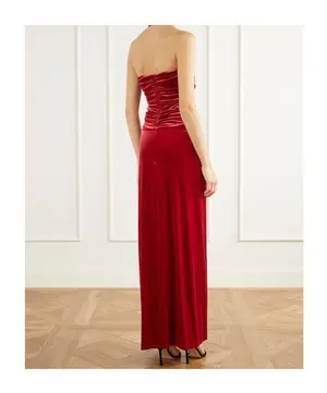 Simkhai Emma Pleated Velvet Gown - Red