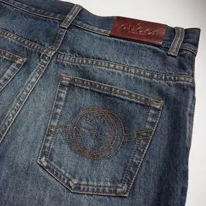 Gucci Cotton Denim Pants With Embroidery
